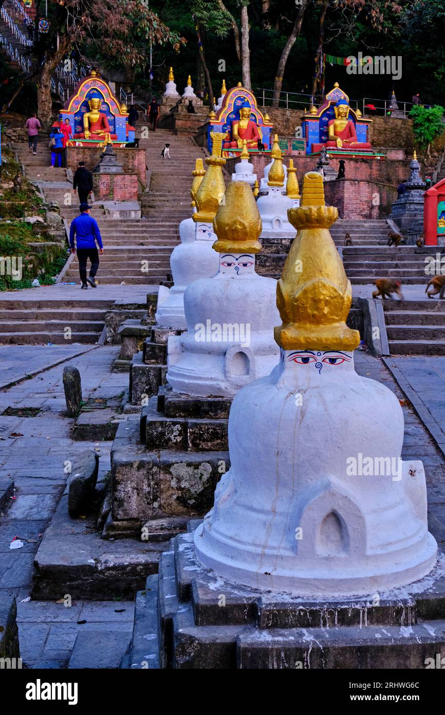 Nepal, Kathmandu valley, stairs leading to Swayambunath buddhist stupa ...