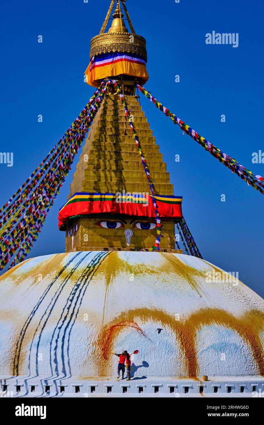 Nepal, Kathmandu valley, Buddhist stupa of Bodnath, the stupa is ...
