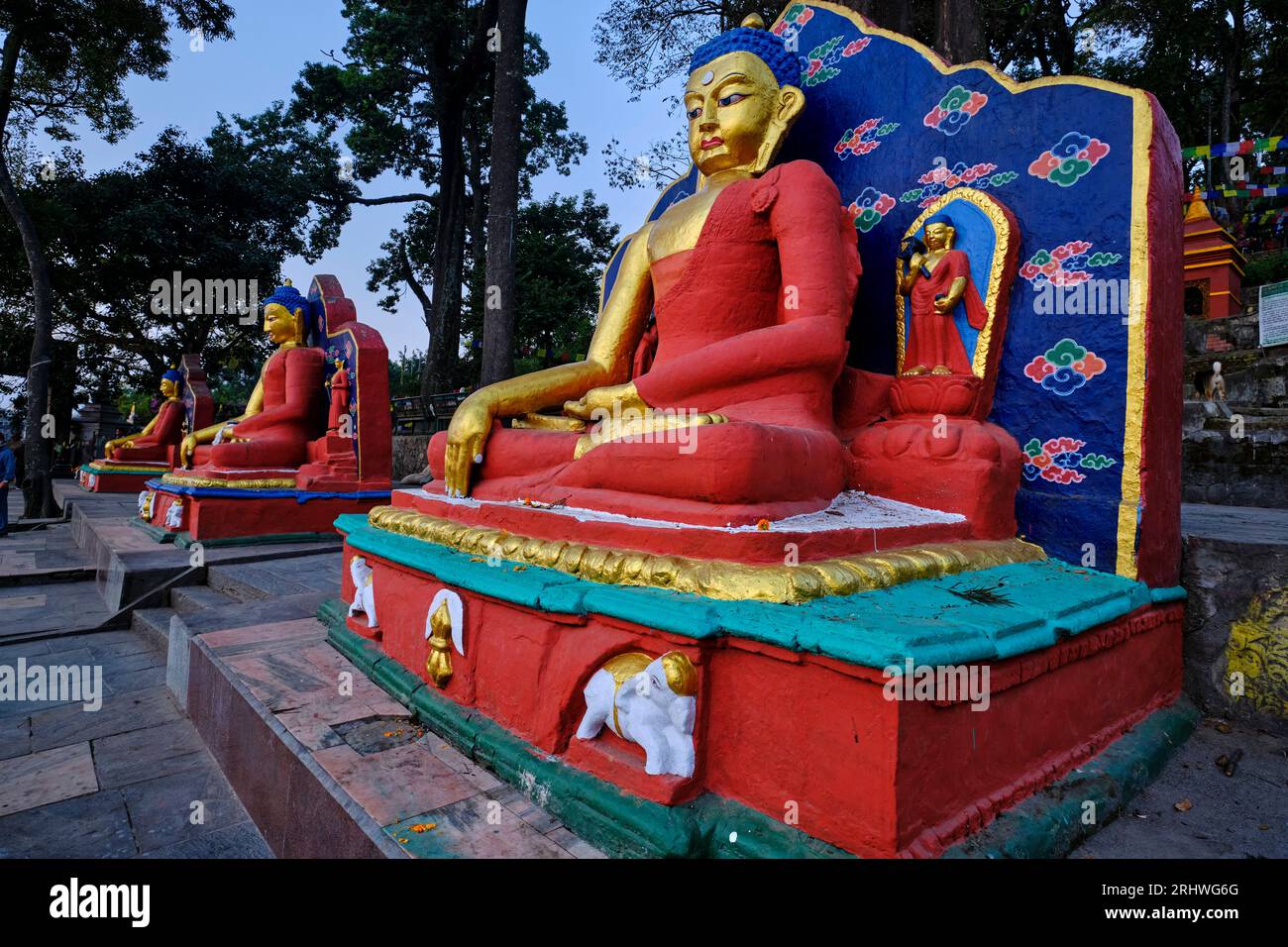Nepal, Kathmandu valley, stairs leading to Swayambunath buddhist stupa ...