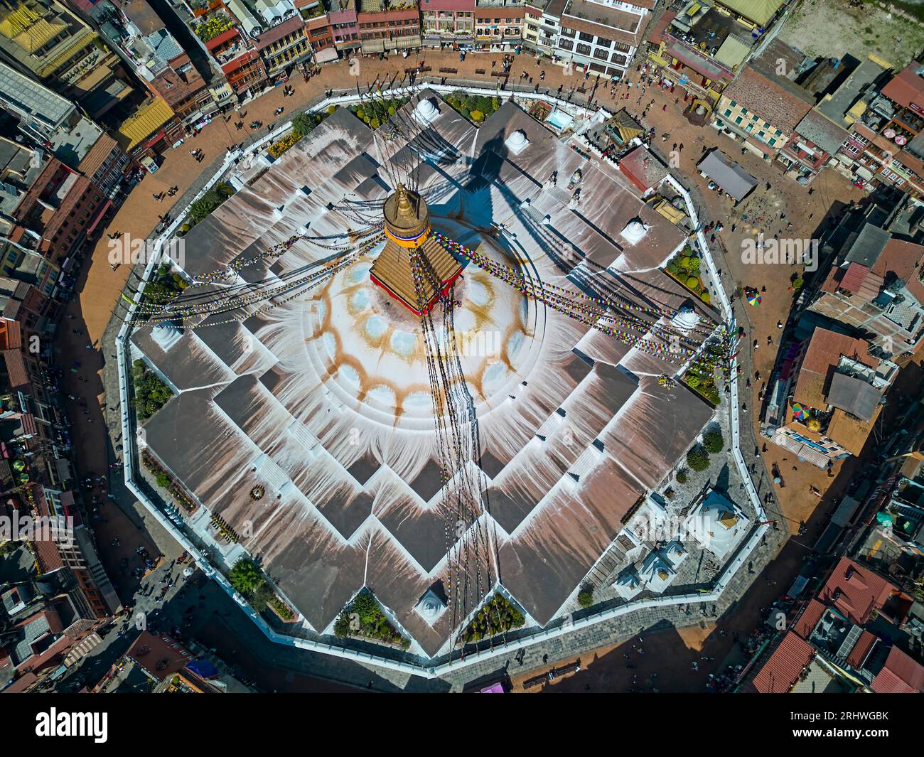 Nepal, Kathmandu valley, aerial view of the Buddhist stupa of Bodnath ...