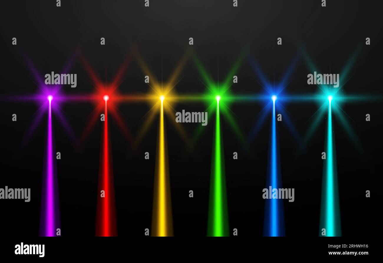 Laser beam blue green red light. Vector laser beam line ray glow effect ...