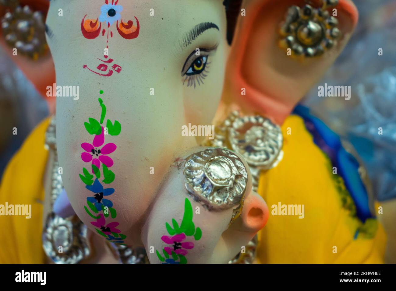 A beautiful idol of Lord Ganpati on display at a workshop in Mumbai ...