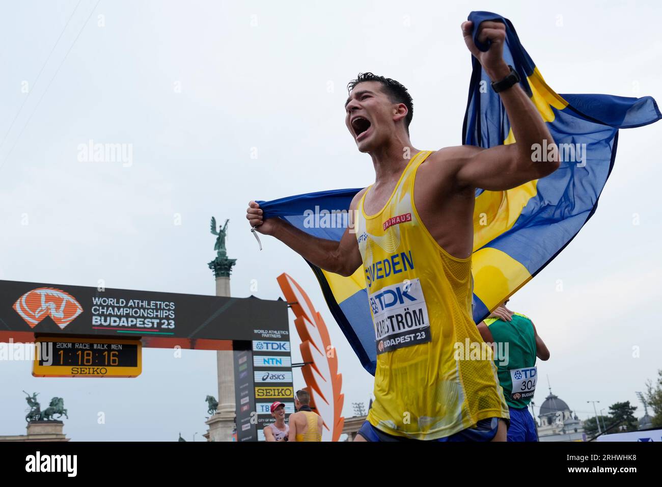 Perseus Karlstrom, of Sweden celebrates after he came second in the Men ...