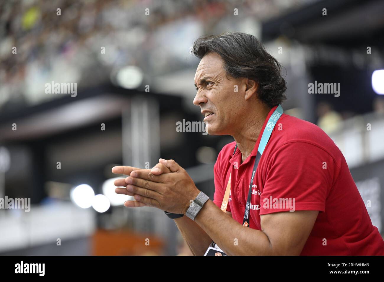 Budapest, Hungary. 19th Aug, 2023. Belgian athletics coach Olivia Fernando pictured during the ...