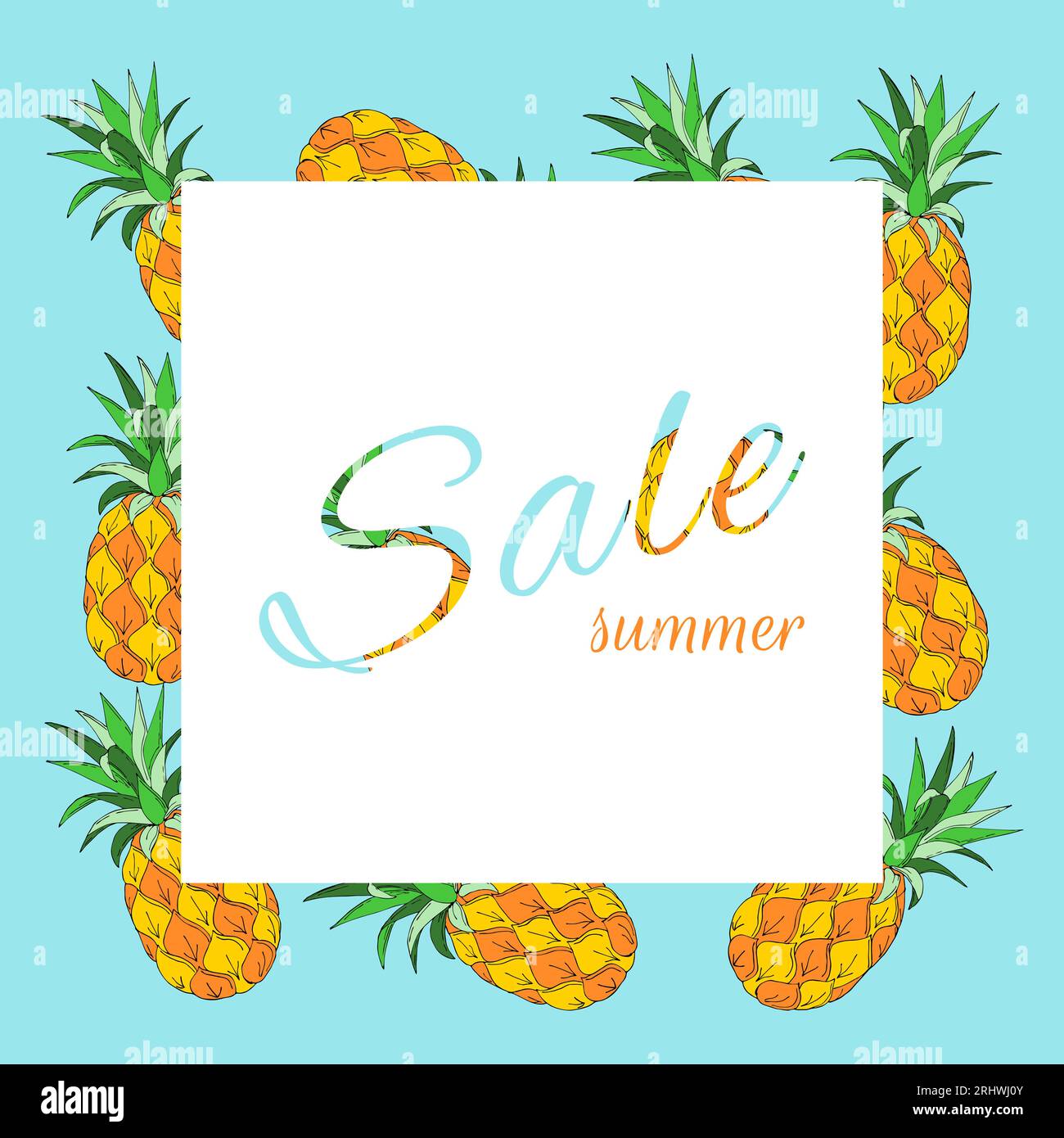 Banner for Summer Sale. Summer ripe pineapple hand drawn. Sale ...