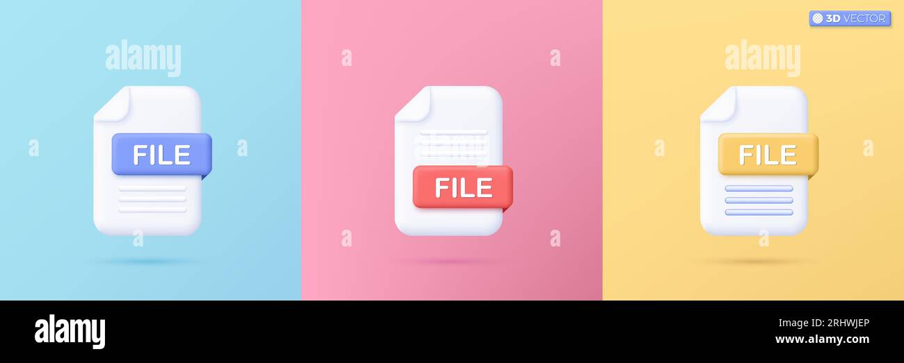 3D File format set icon symbol. document illustration with colorful ...