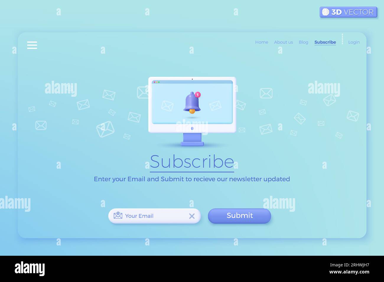 3D Subscribe to newsletter and promotions banner template. Invitation ...