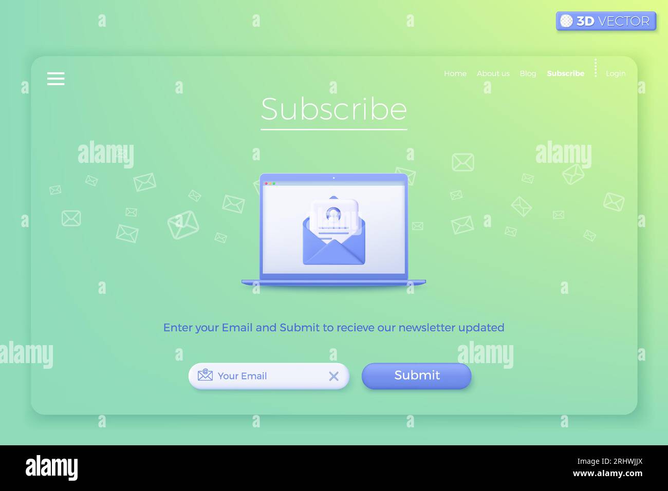 3D Subscribe to newsletter and promotions banner template. Invitation ...