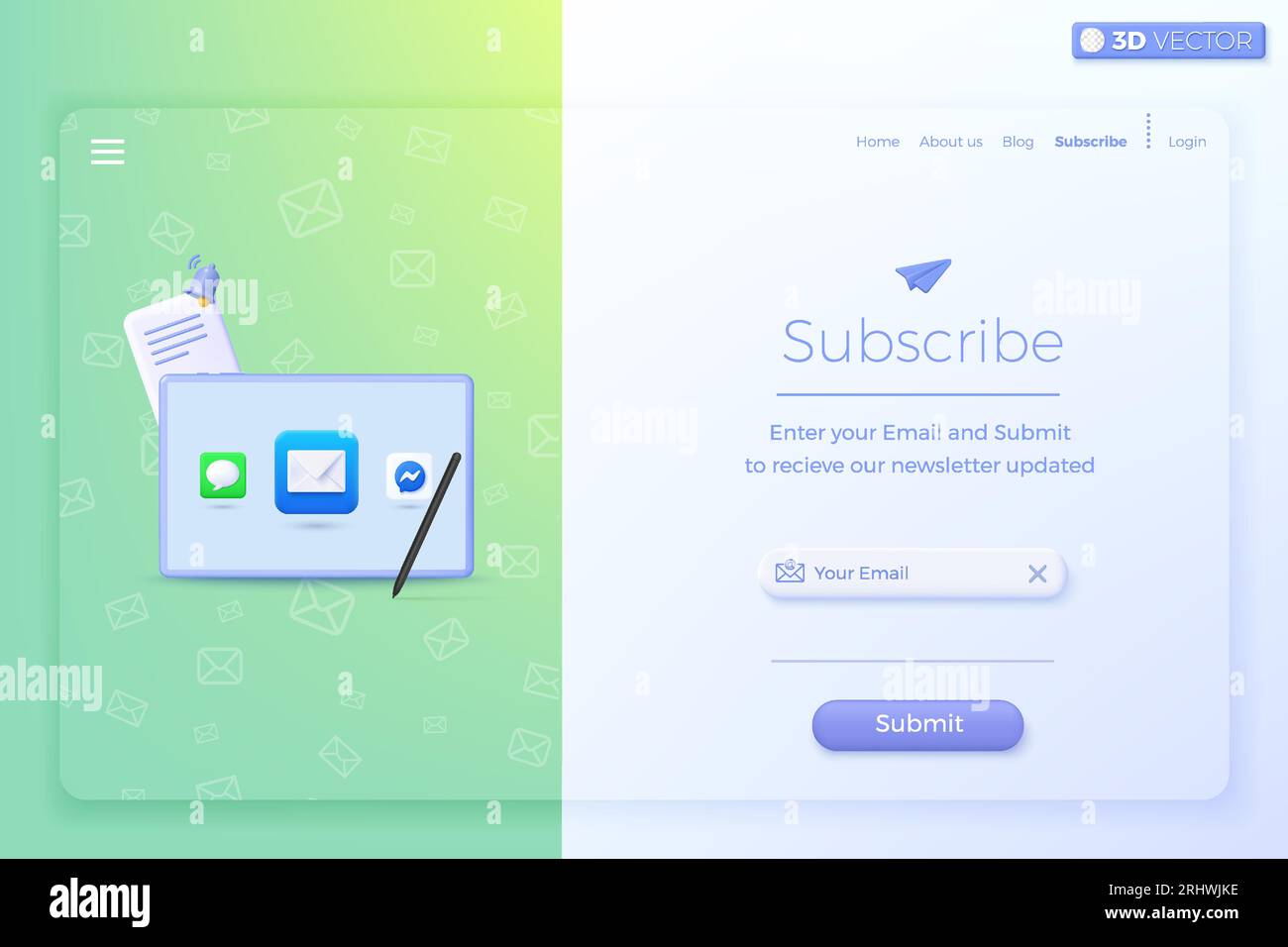 3D Subscribe to newsletter and promotions banner template. Invitation ...