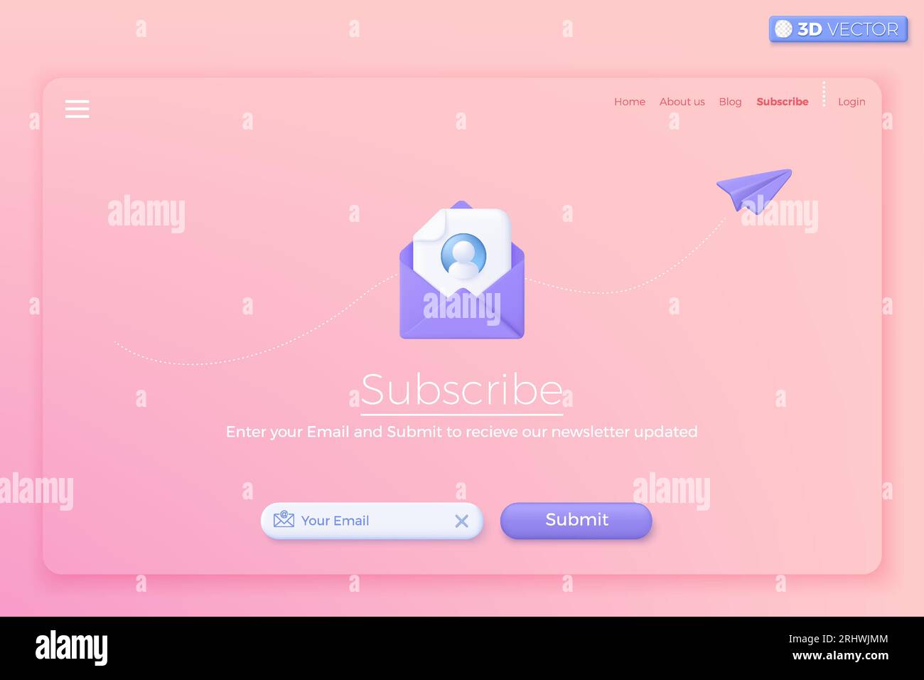 3D Subscribe to newsletter and promotions banner template. Invitation ...
