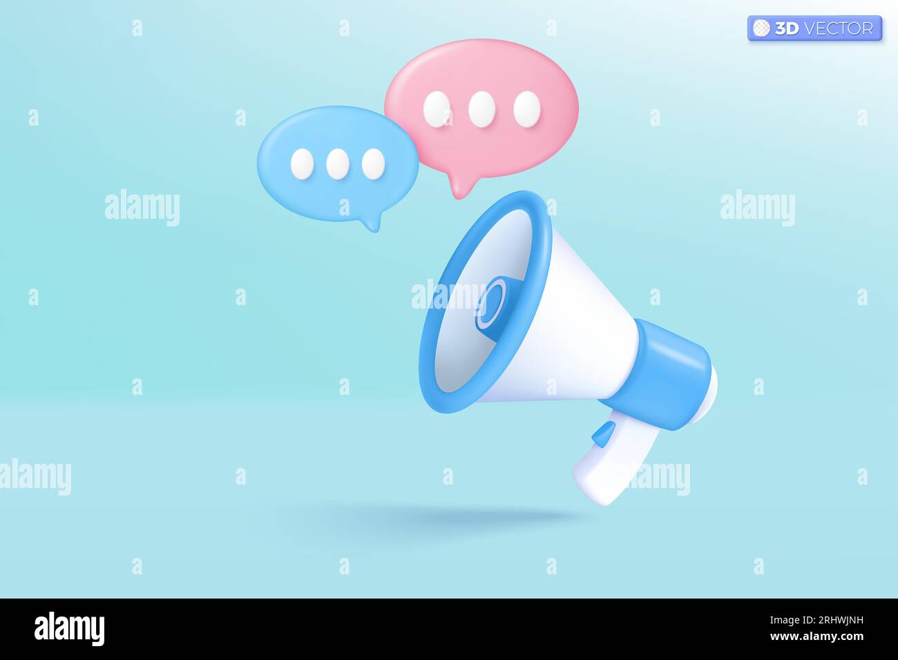 3d megaphone speaker icon symbol. Notification bell, speech bubble ...
