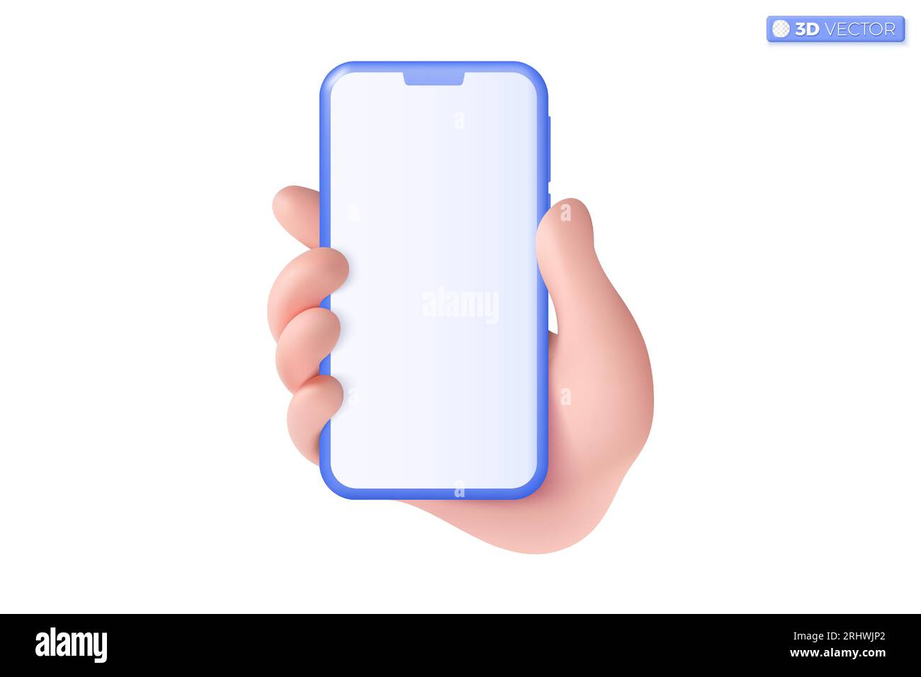3d hand holding mobile phone icon symbol. Realistic smartphone with empty screen, Phone mockup ...