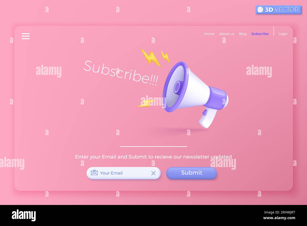 3D Subscribe to newsletter and promotions banner template. Invitation ...