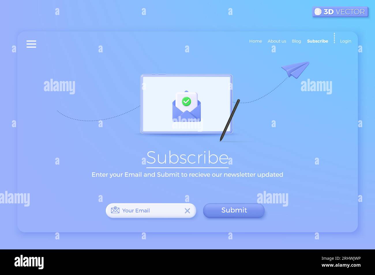 3D Subscribe to newsletter and promotions banner template. Invitation ...