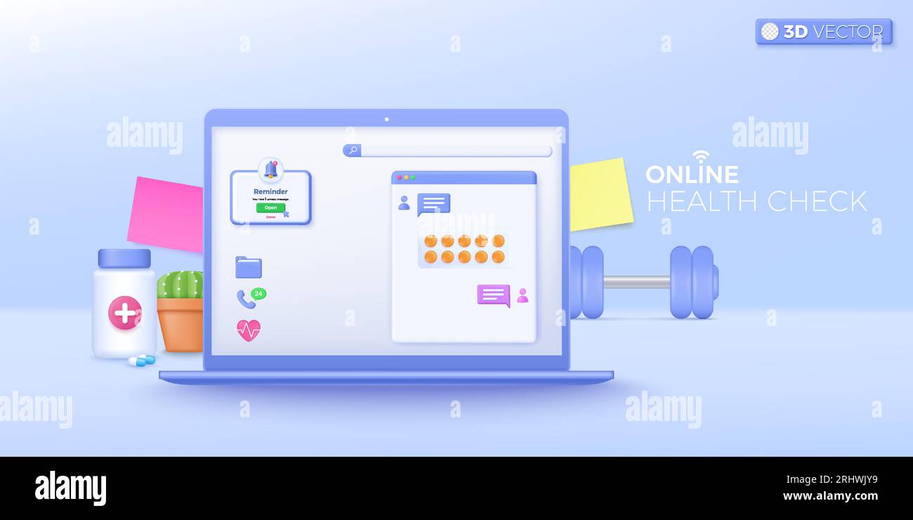 3d Therapist on chat in messenger. Notebook computer, consultation ...