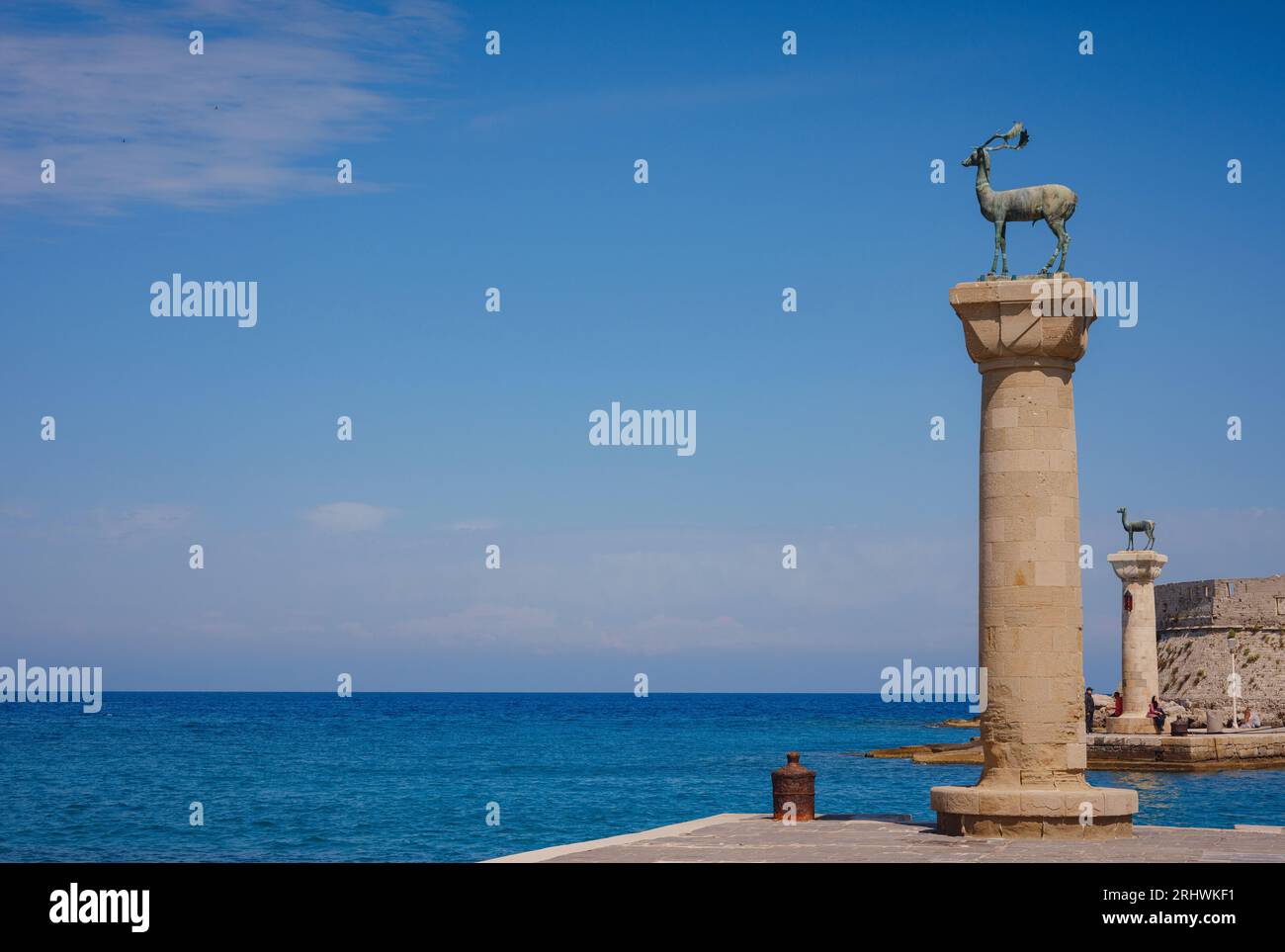 Mandraki port with deers statue, where The Colossus was standing and ...