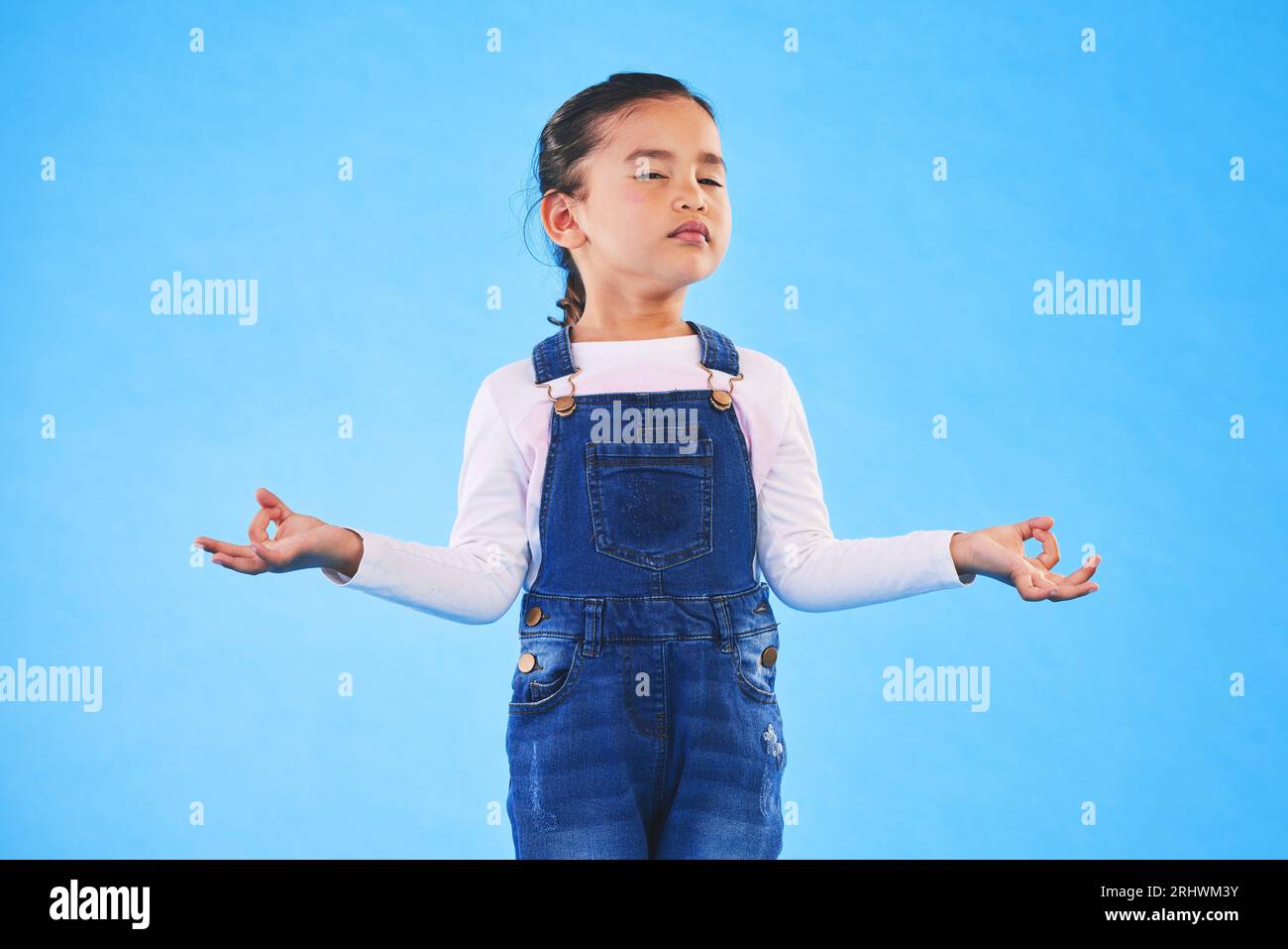 Girl child, zen and meditation in studio with eyes closed, peace and ...