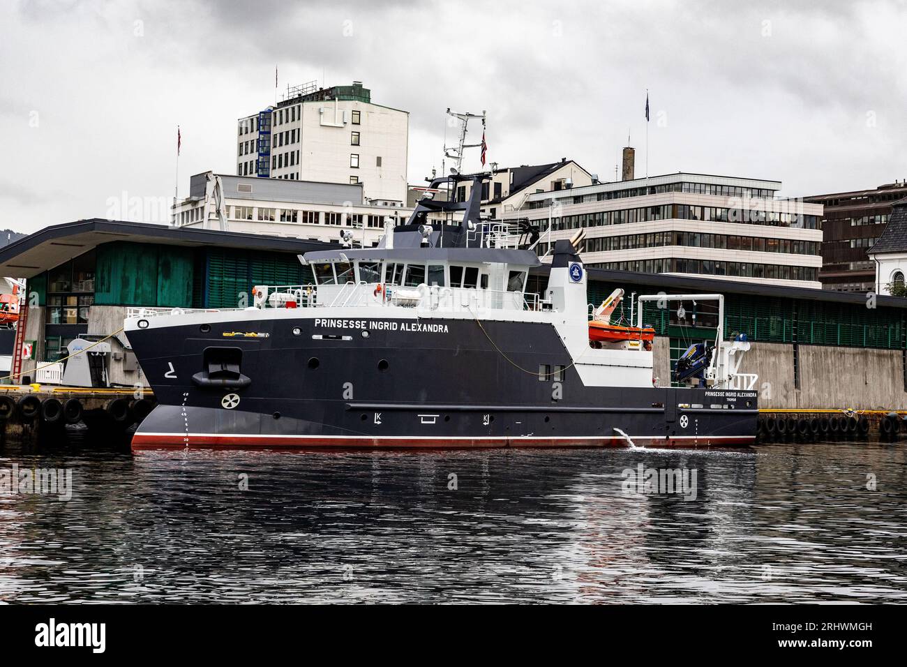 Ocean research vessel Prinsesse Ingrid Alexandra in the port of Bergen ...