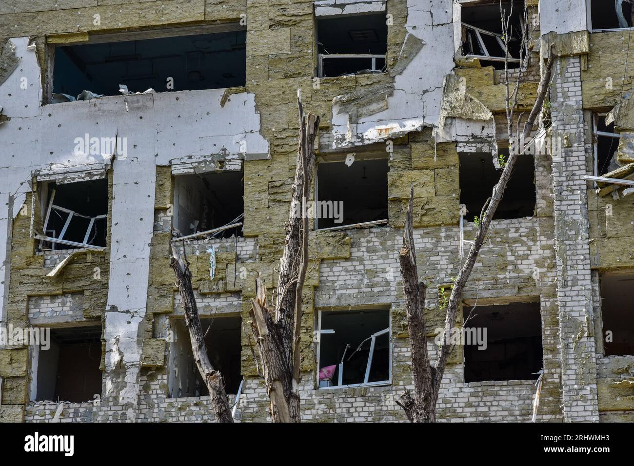 View of a destroyed city hospital by the Russian shelling in Huliaipole ...