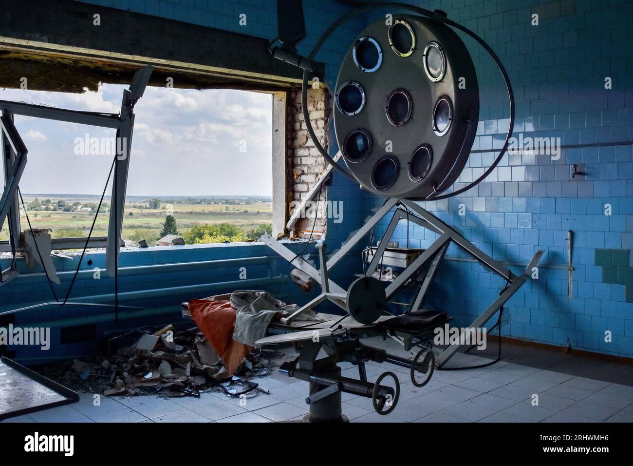 Interior view of a destroyed operation room in the city hospital by the ...