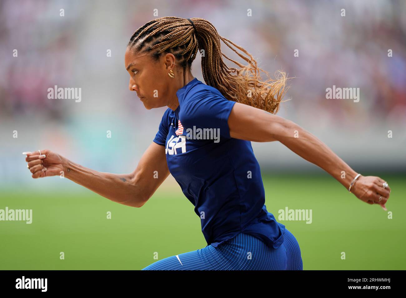 Tara Davis-Woodhall of The United States in action as she competes in ...