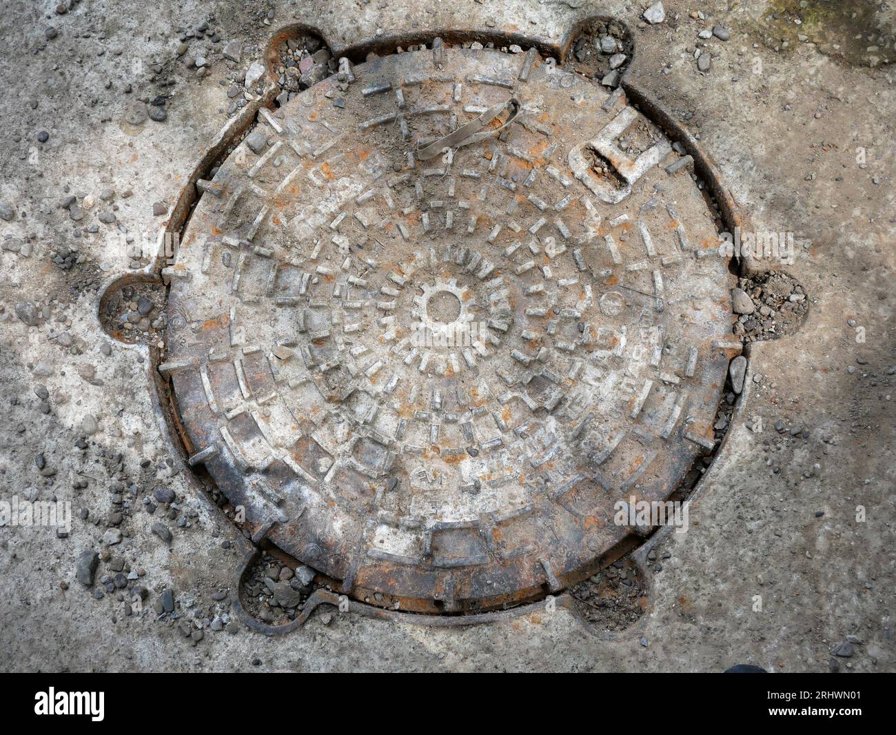 Manhole grunge style background, ground close view photo Stock Photo ...
