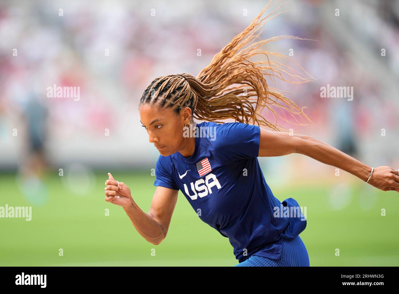 Tara Davis-Woodhall, of The United States, in action in the Women's ...