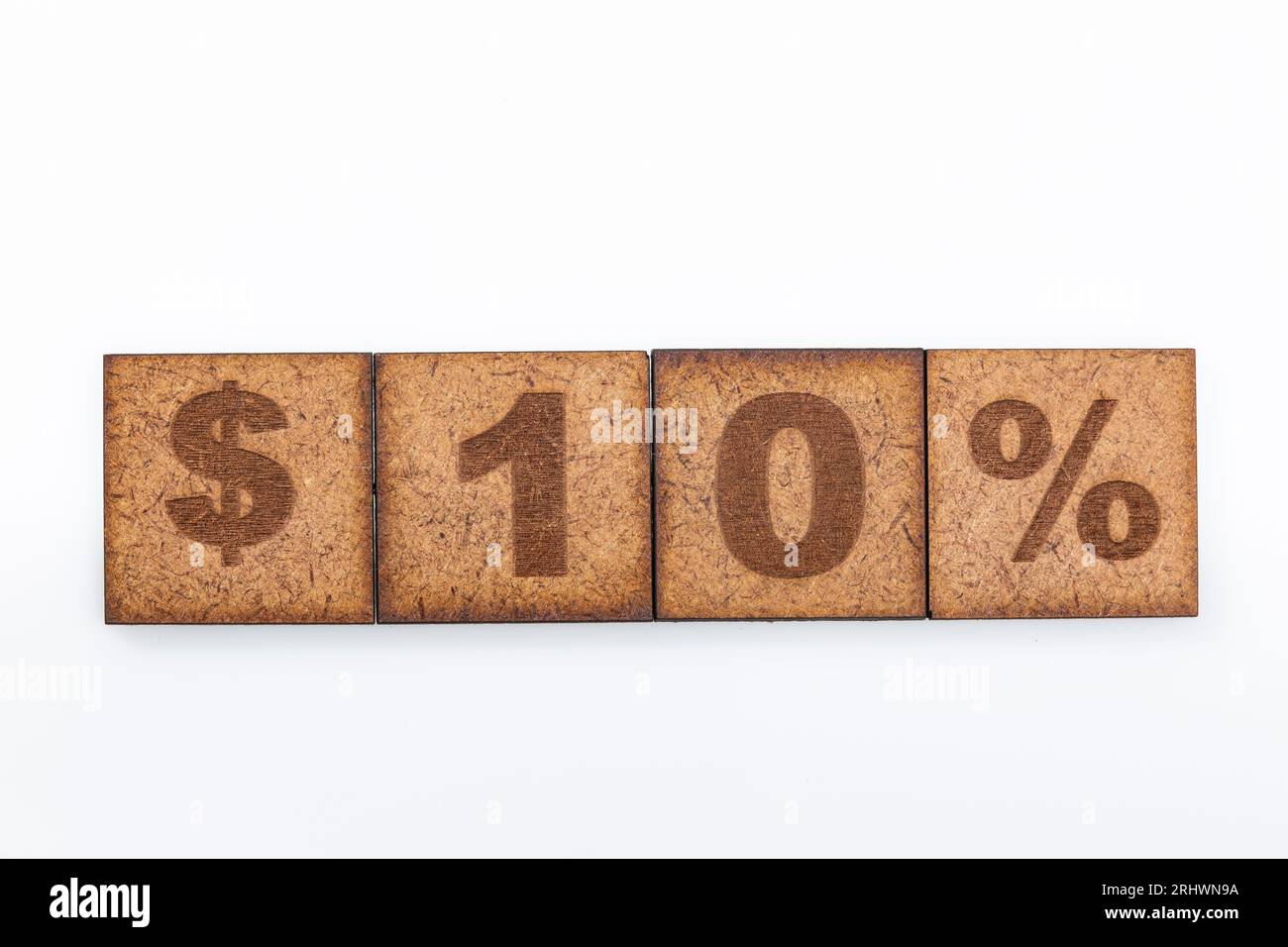Number And Signs On Wooden Square Tiles On White Background; Dollar ...