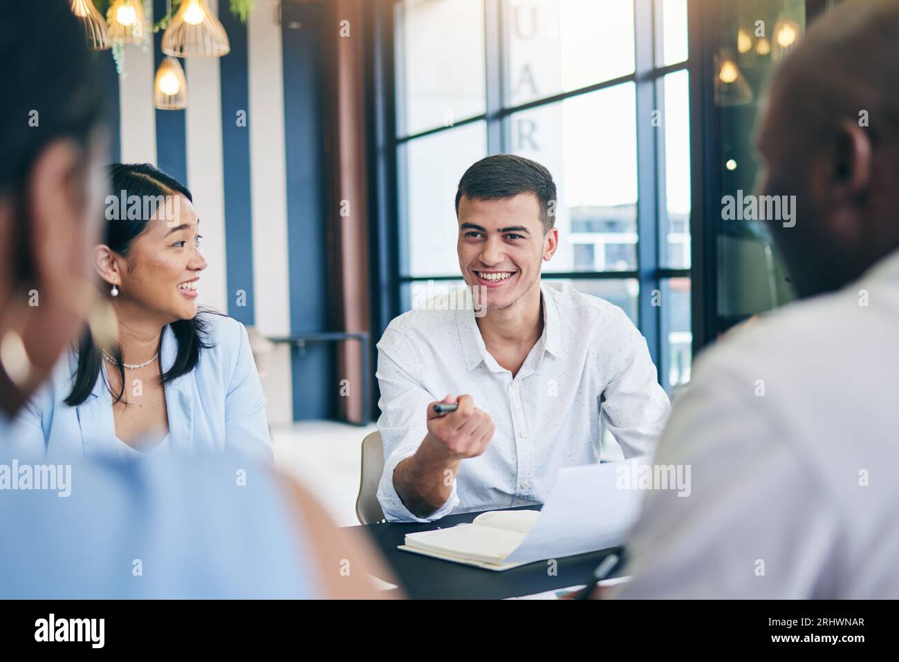 Meeting, interview and business people with paperwork for training, motivation and collaboration ...