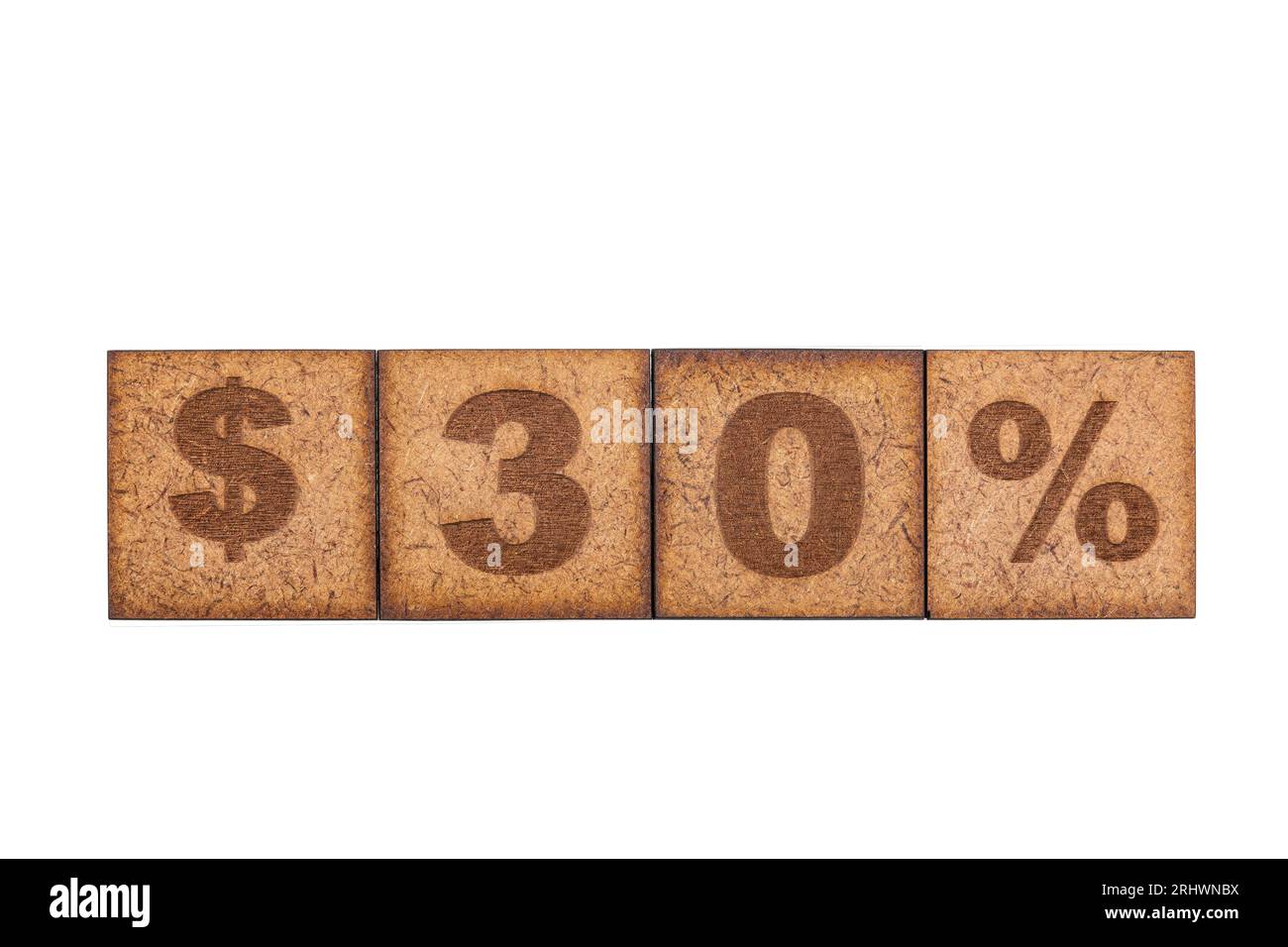 Number And Signs On Wooden Square Tiles On White Background; Dollar ...