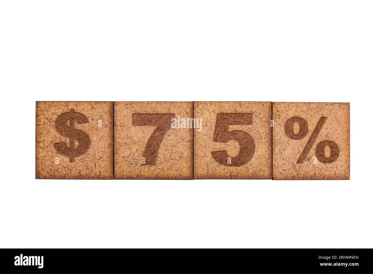 Number And Signs On Wooden Square Tiles On White Background; Dollar ...