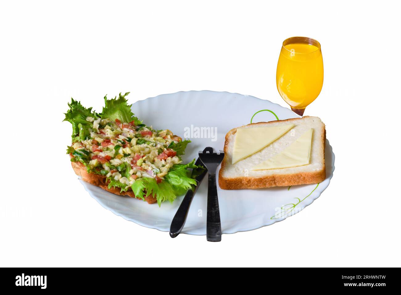 Open toast sandwich with lettuce, tomato, green bell pepper and cheese ...