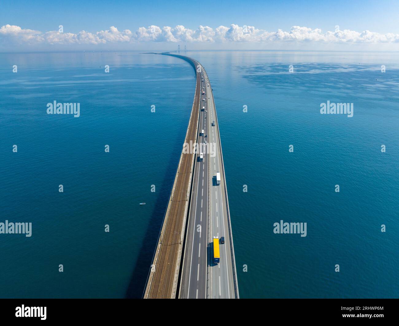 aerial view of the Great Belt Bridge in Denmark. It connects the ...