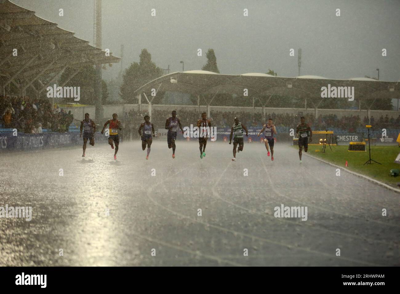 Zharnel Hughes running in a 100m competition Stock Photo - Alamy