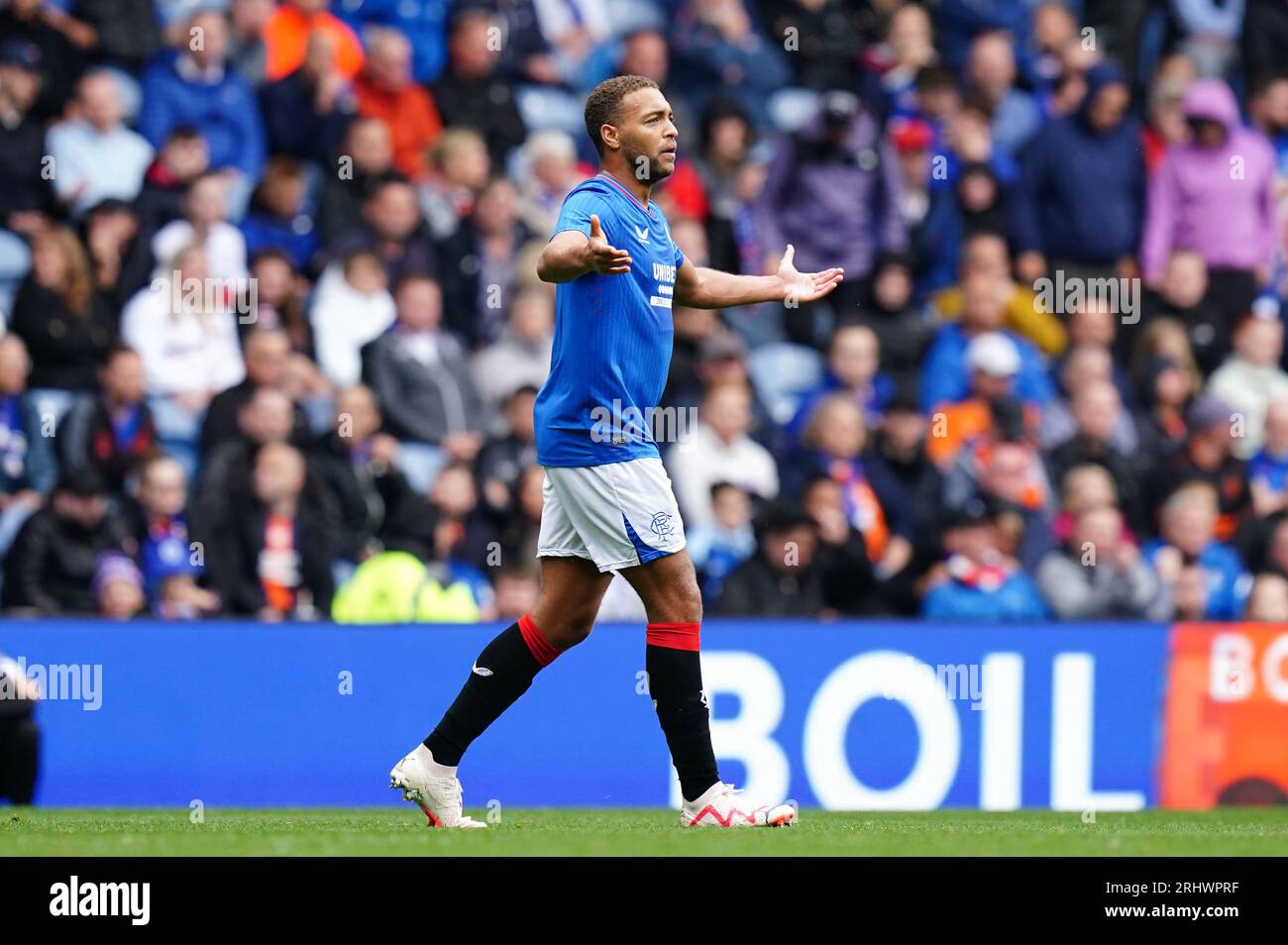 Rangers' Cyriel Dessers gestures after his goal is disallowed during ...