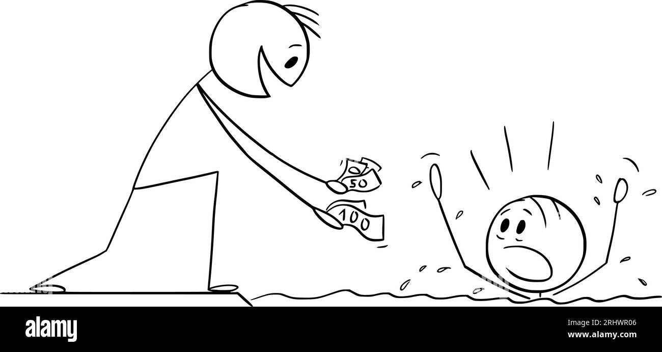Giving Money Instead of Help, Vector Cartoon Stick Figure Illustration ...
