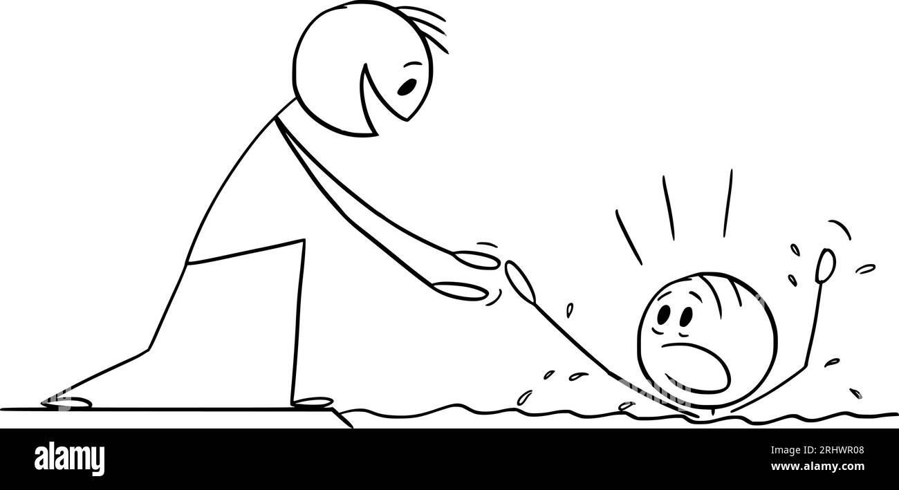 Help to Drowning Person, Vector Cartoon Stick Figure Illustration Stock ...