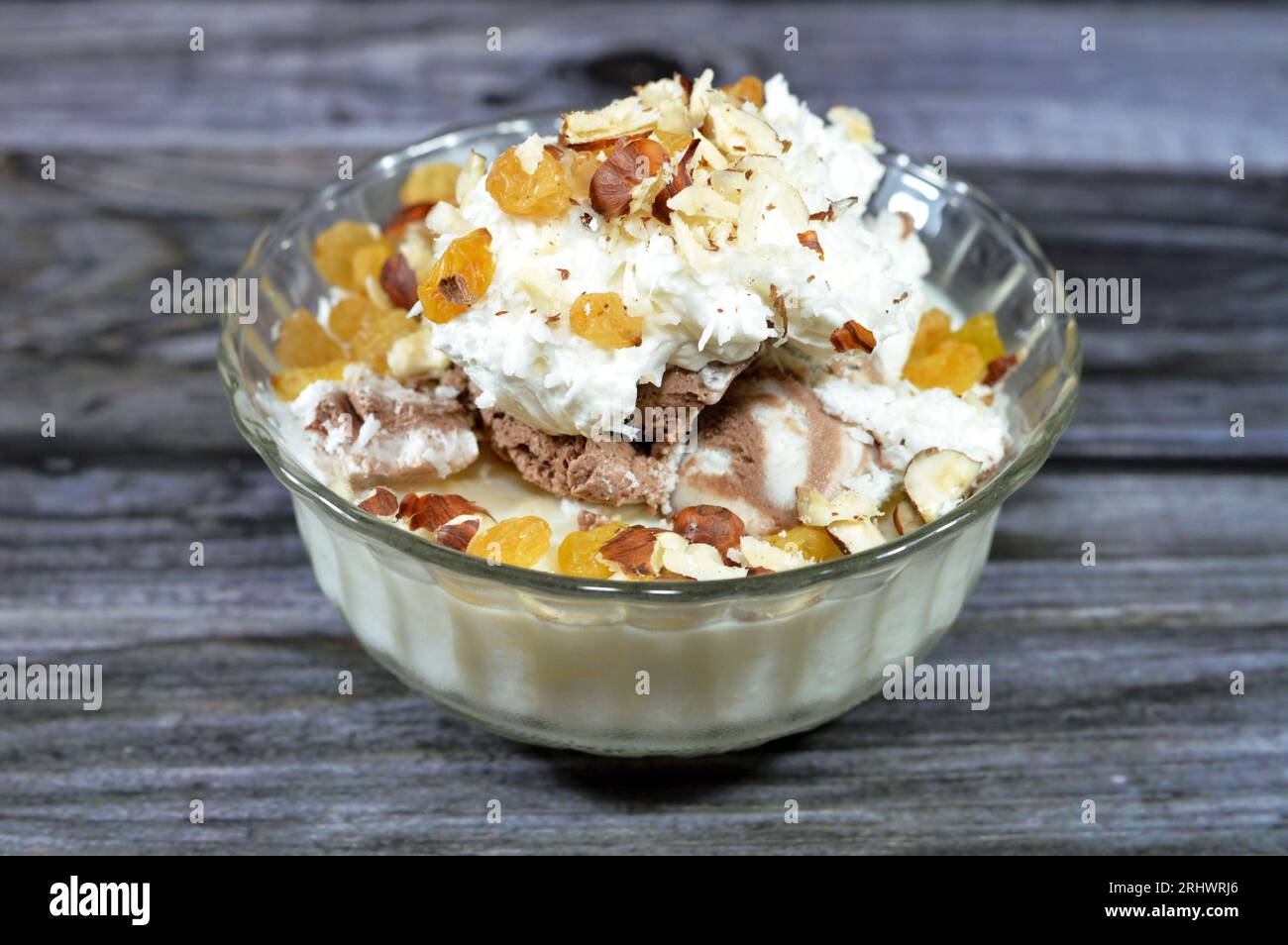 Rice pudding, rice, corn flour, sugar, milk topped with whipped cream ...