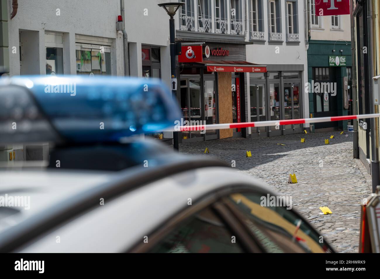 Wittlich, Germany. 19th Aug, 2023. Forensics markers stand in the ...