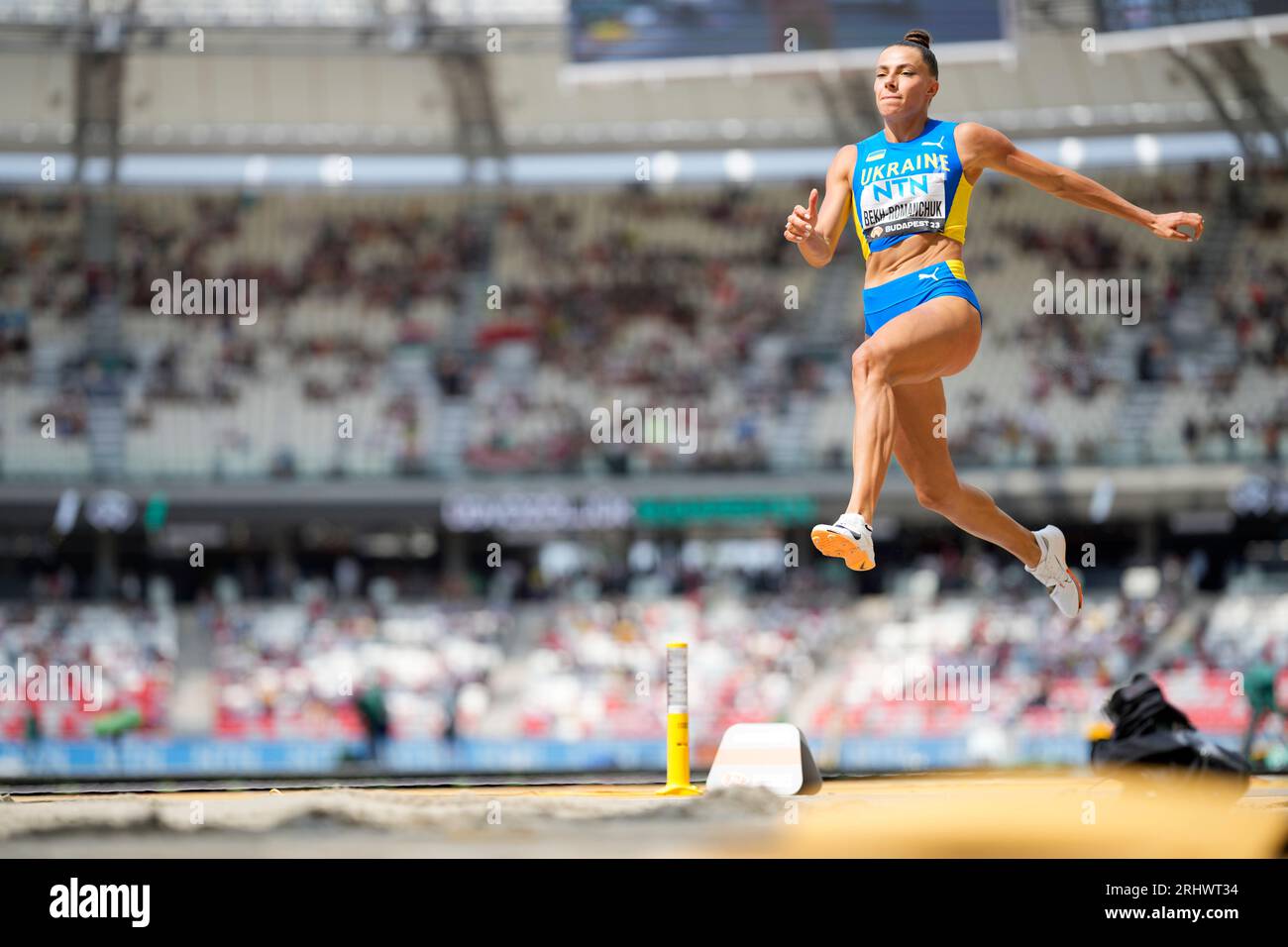 Maryna Bekh-Romanchuk, of Ukraine, makes an attempt in the Women's long ...