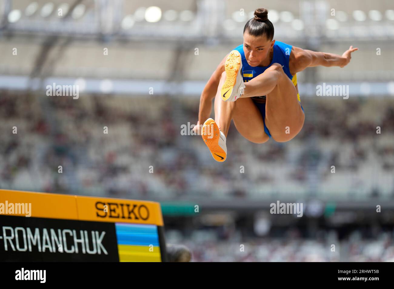 Maryna Bekh-Romanchuk, of Ukraine, makes an attempt in the Women's long ...