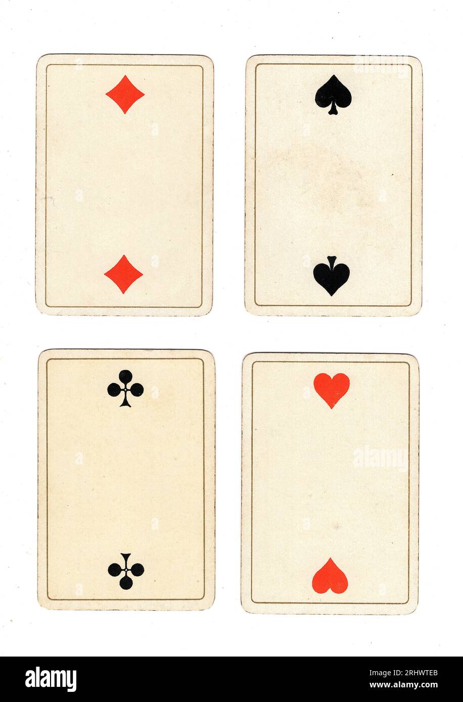 Antique playing cards featuring four twos on a white background Stock ...