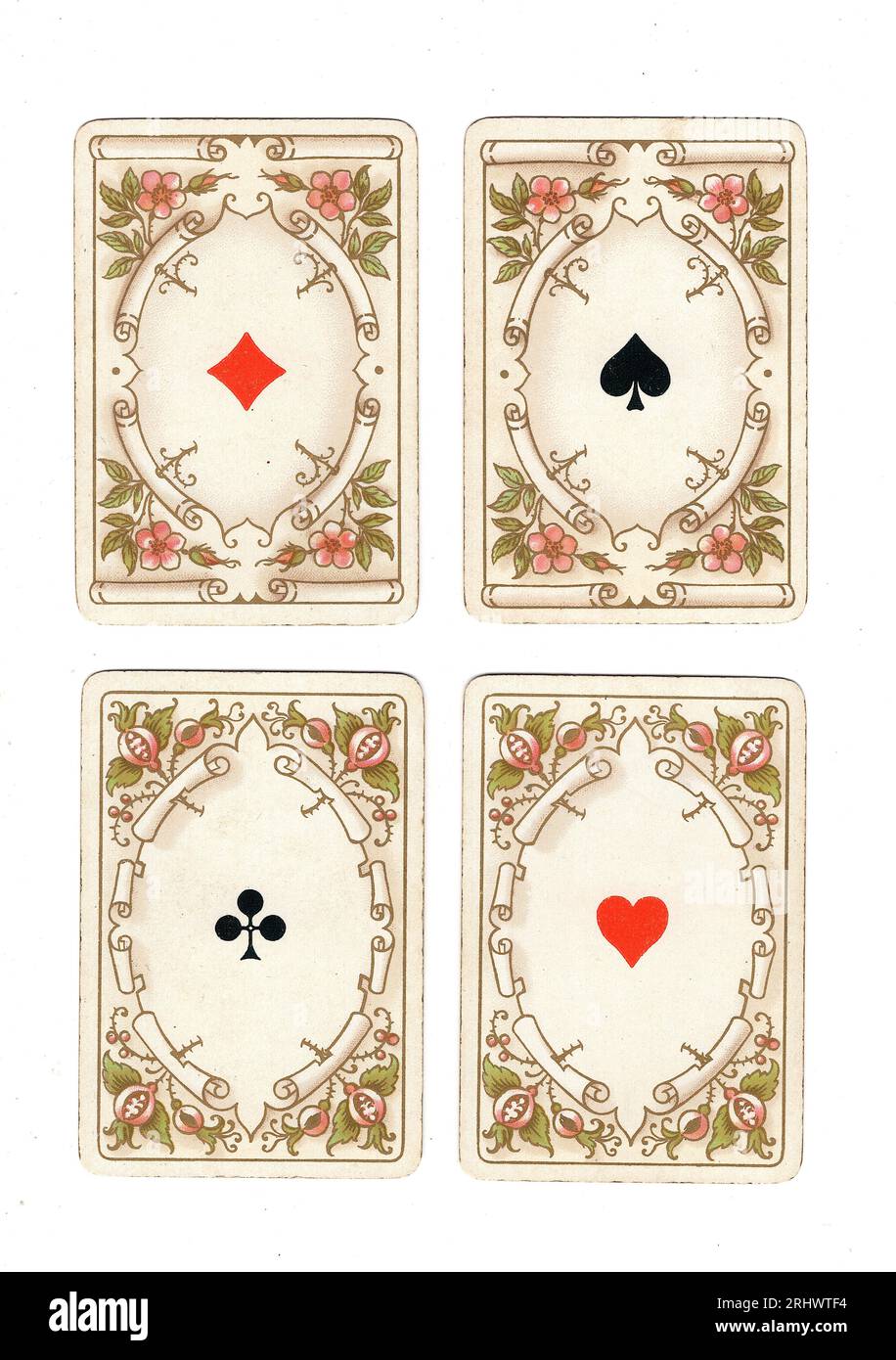Antique playing cards featuring four aces on a white background Stock ...