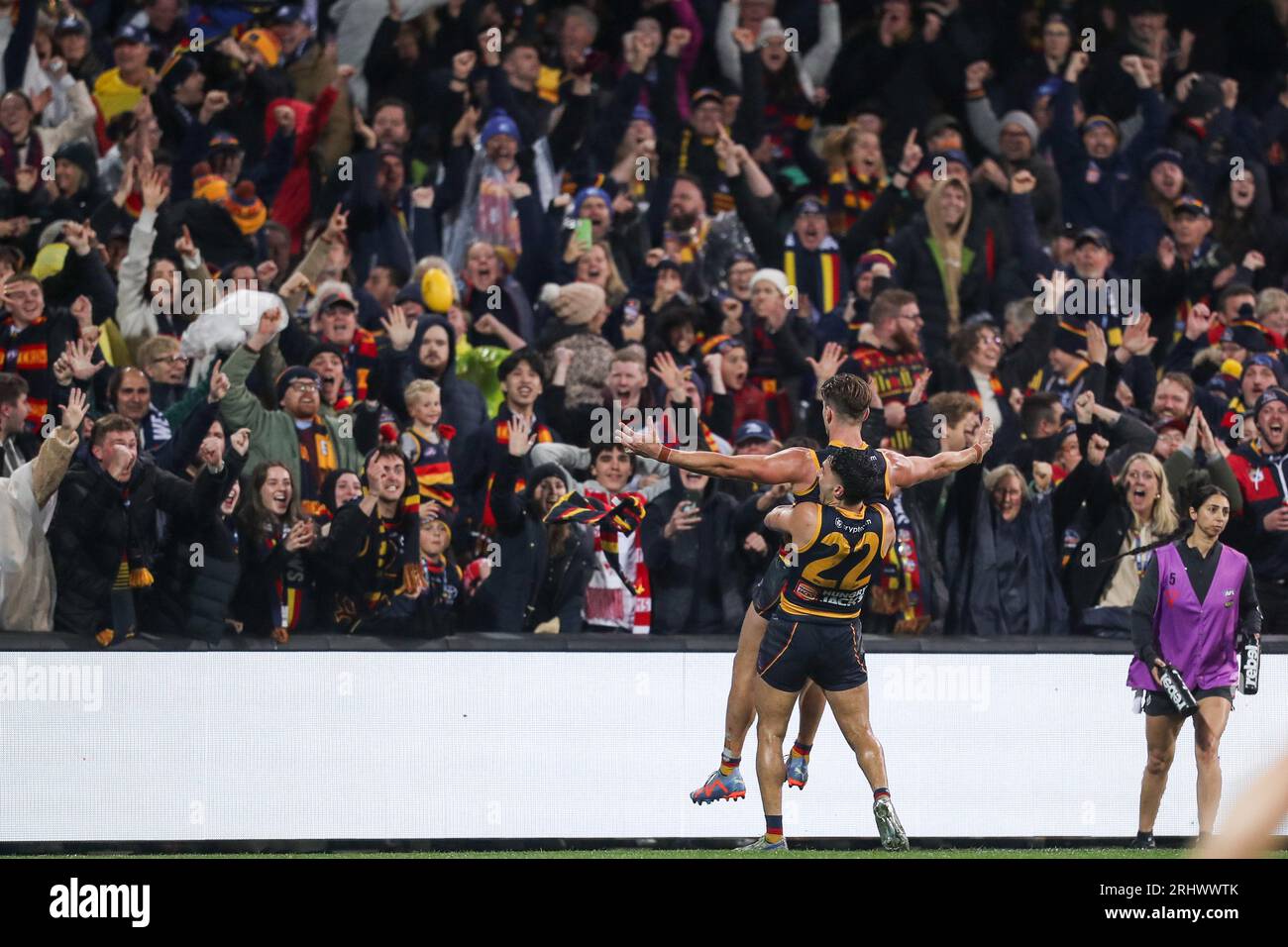 Adelaide, Australia. 19th Aug, 2023. Ben Keays of the Crows celebrates ...