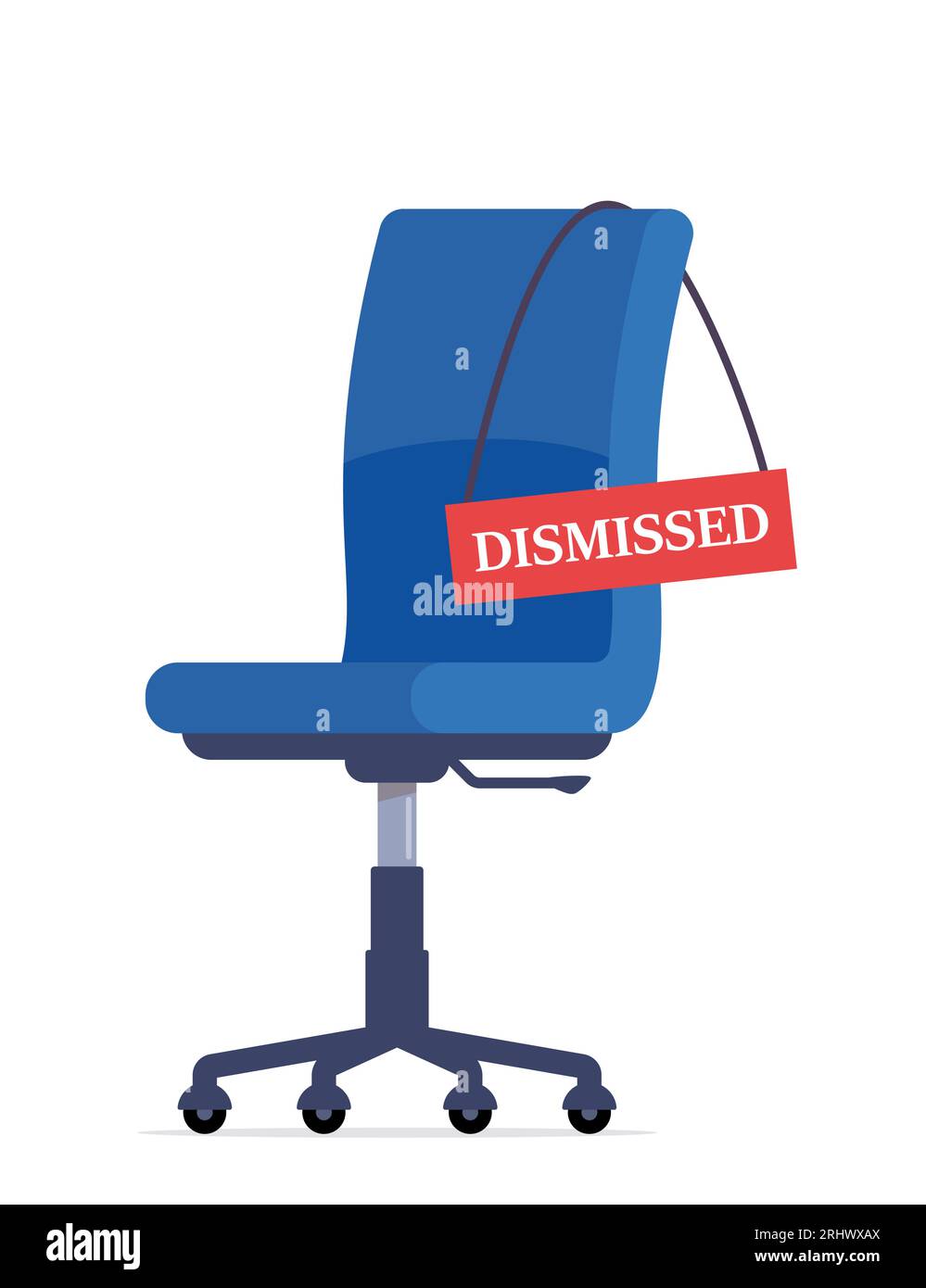 Blue office chair and sign Dismissed. Fired from job. Business hiring ...