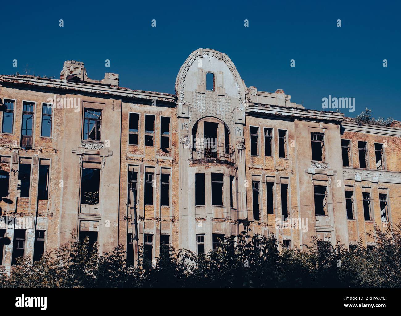 Ruined walls and windows old architecture photo. Old brick destroyed ...