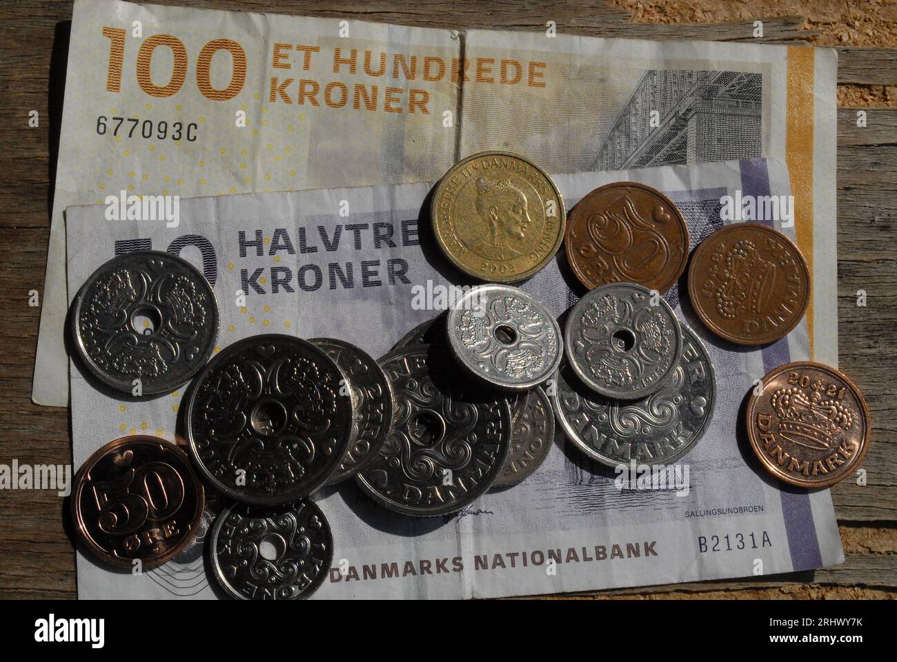 Copenhagen/Denmark/19 August 2023/.Denmarks currency in kroner and coins in danish capital ...