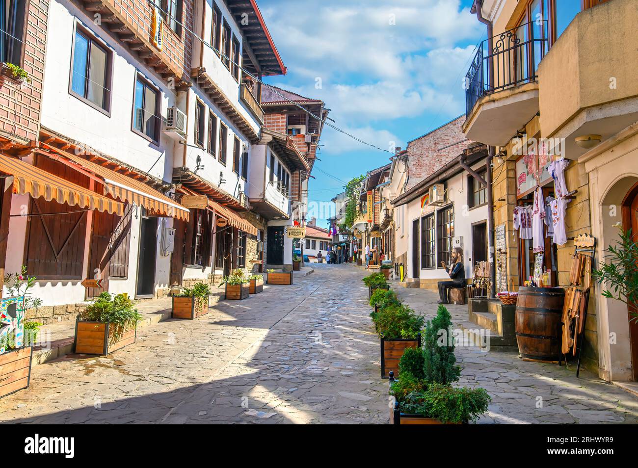 VELIKO TARNOVO, BULGARIA. Beautiful colorful street and houses at the ...