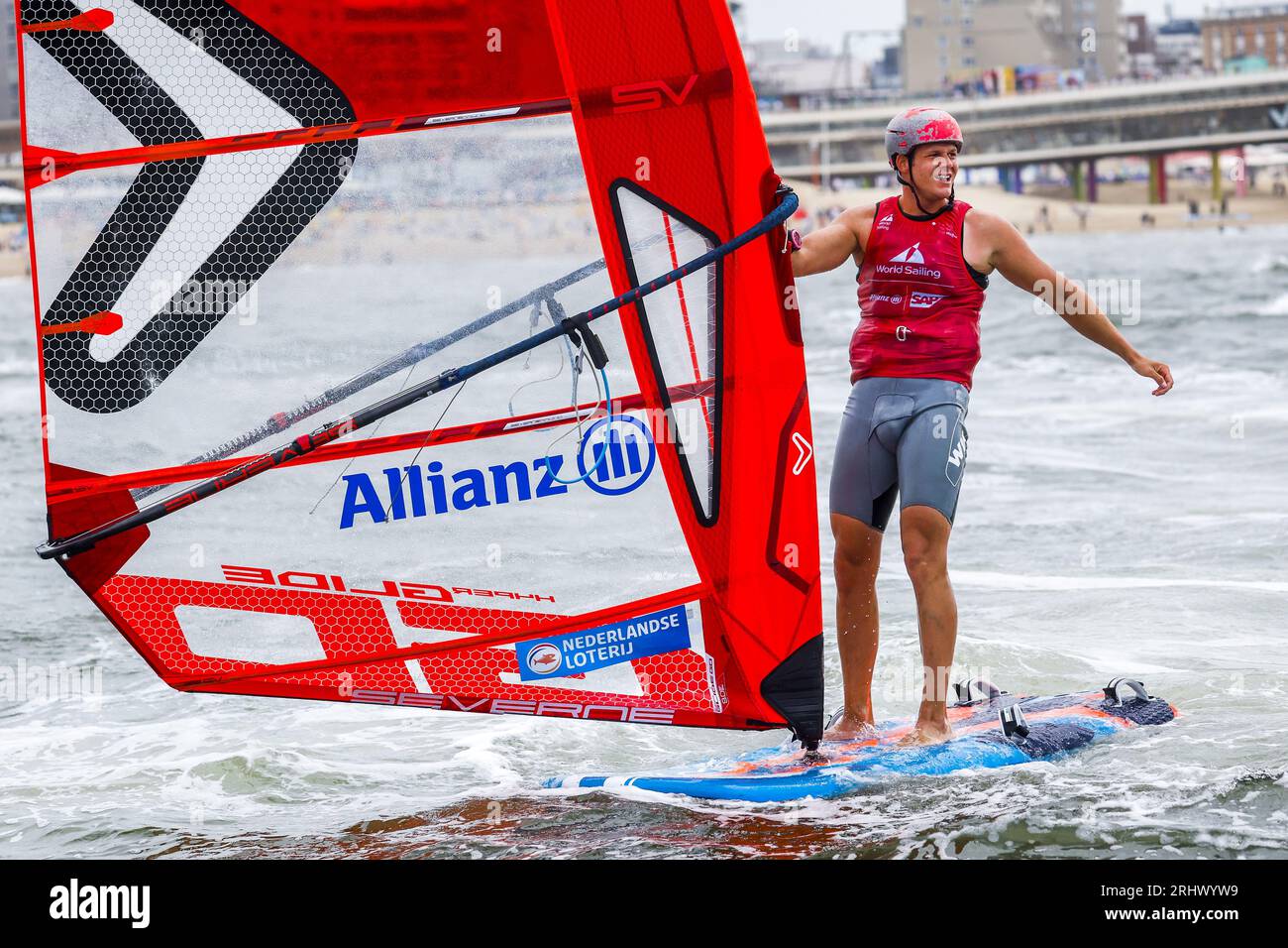 SCHEVENINGEN - Luuc van Opzeeland reacts after winning the iQfoiling ...