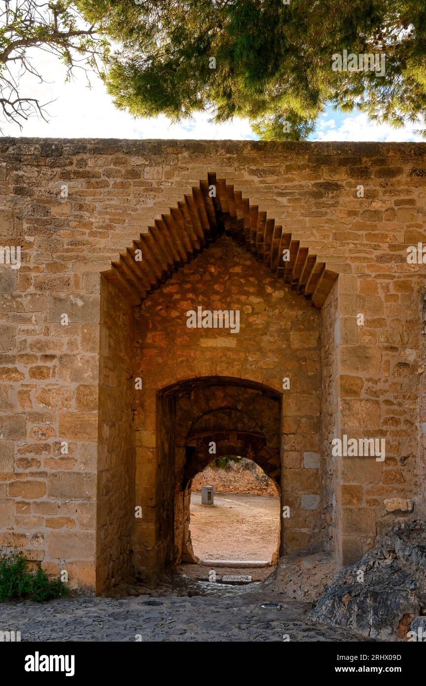 Denia, Alicante, Spain, Medieval door with diverse levels in a fortress ...